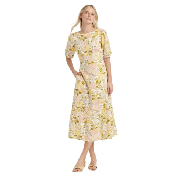 Who What Wear | Dresses | Who What Wear Linen Floral Midi Dress Puff ...